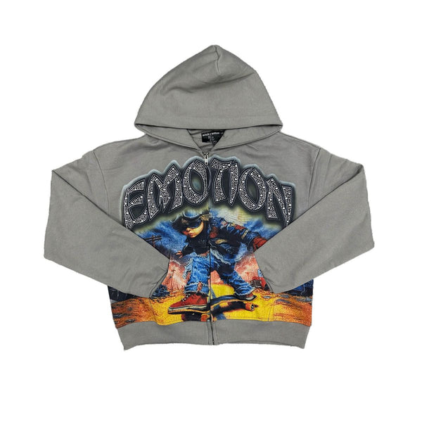Mixed Emotion "Last Ride" Grey Rhinestone Zip Up Hoodie – Fresh Society