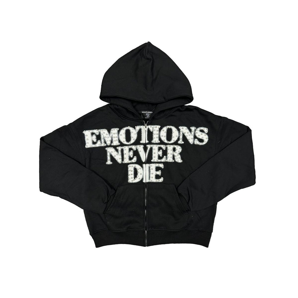 Mixed Emotion "Emotions Never End" Black Rhinestone Zip Up Hoodie ...